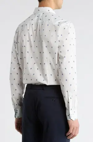 Paul Smith Tailored Fit Floral Organic Cotton Dress Shirt - White