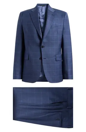 Paul Smith Camberwell Tailored Fit Windowpane Check Wool Suit - Blue