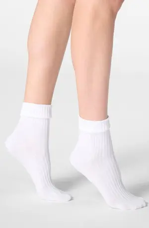 Oroblu Cotton Blend Rib Crew Socks White