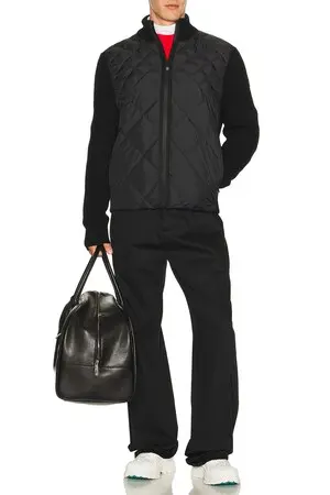 Moncler Quilted Front Zip Cardigan With Wool Sleeves