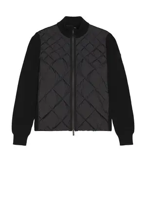 Moncler Quilted Front Zip Cardigan With Wool Sleeves