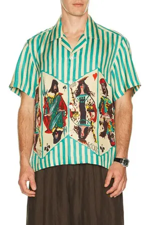 BODE Royals Short Sleeve Shirt In Baby Blue