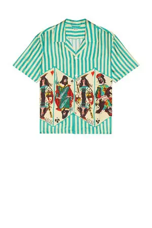 BODE Royals Short Sleeve Shirt In Baby Blue