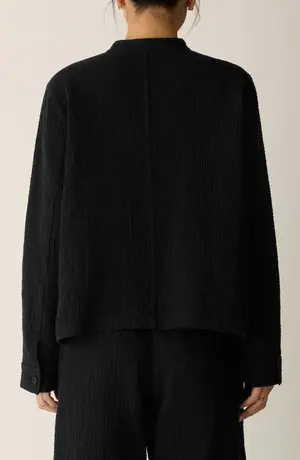 Eileen Fisher Mandarin Textured Organic Cotton Shirt Jacket - Black