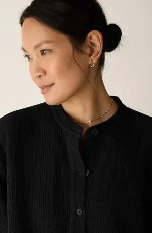 Eileen Fisher Mandarin Textured Organic Cotton Shirt Jacket - Black