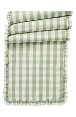 JULISKA Gingham Ruffle Cotton & Linen Table Runner - Seagrass