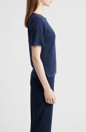 Kobi Halperin Fringe Trimmed Short Sleeve Sweater