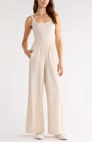 Zella Transit Wide Leg Jumpsuit Grey Moonbeam