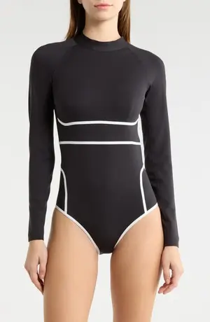 Rip Curl Mirage Fusion Long Sleeve Upf 50+ One-piece Rashguard Swimsuit - Black