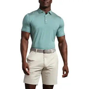 RHONE Drive Time Performance Polo - Cool Mint/ash Blue Stripe