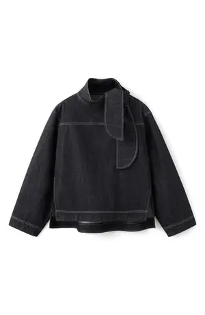Mango Sila Tie-neck Denim Top - Black