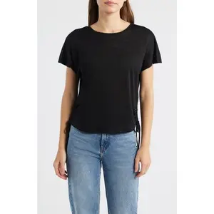 CITY BLUES Side Tie Knit Top - Black
