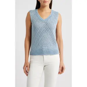 CITY BLUES Open Stitch Sweater Vest - Ocean