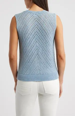 CITY BLUES Open Stitch Sweater Vest - Ocean