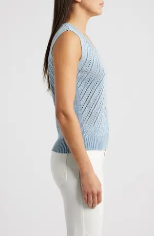 CITY BLUES Open Stitch Sweater Vest - Ocean