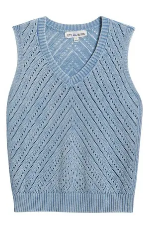 CITY BLUES Open Stitch Sweater Vest - Ocean