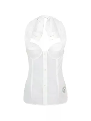 MARINE SERRE Button-fastening Bustier Top - White