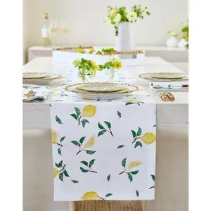 SOLINO HOME Linen Table Runnerbotanical Lemon - Botanical Lemon/white