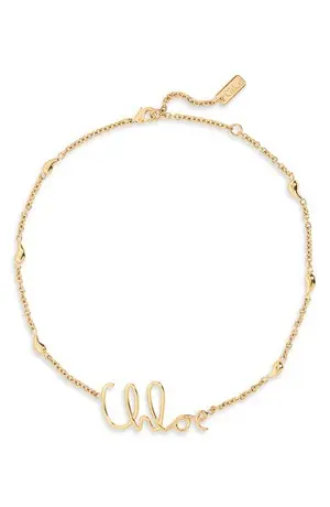 Chloé Script Logo Necklace - Vintage Gold