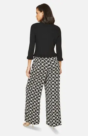 YUMI Tie Front Ribbed Cardigan With Frilled Hem - Black