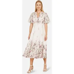 YUMI Floral Print Button-up Midi Dress - Ivory