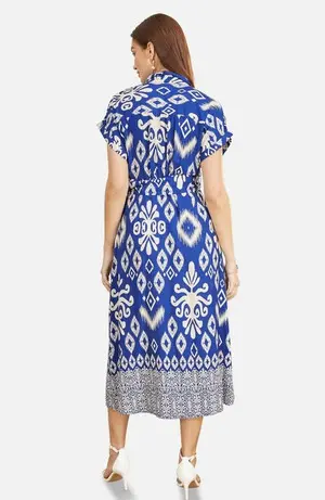 YUMI Geo Print Relaxed Midi Shirt Dress - Blue