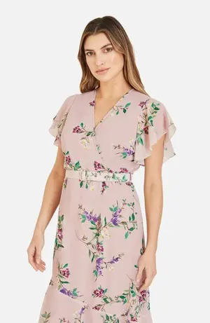YUMI Printed Midi Wrap Dress With Belt