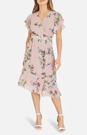YUMI Printed Midi Wrap Dress With Belt