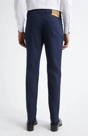 Boglioli Five-pocket Cotton Stretch Herringbone Slim Fit Trousers - Navy