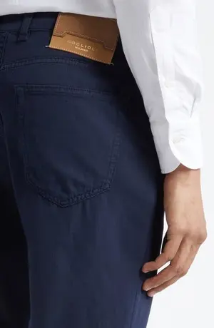 Boglioli Five-pocket Cotton Stretch Herringbone Slim Fit Trousers - Navy