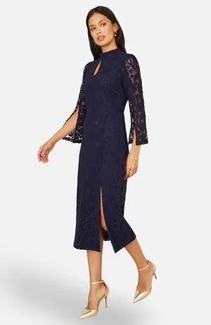 YUMI Lace Fitted Midi Dress