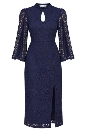 YUMI Lace Fitted Midi Dress