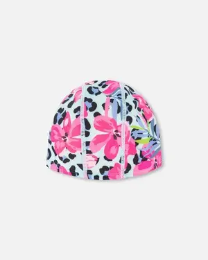 DEUX PAR DEUX Floral And Leopard Print Swim Cap - Blue Floral And Leopard Print
