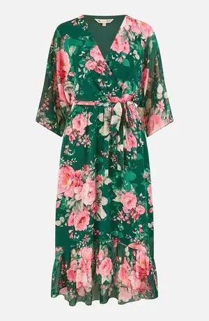 YUMI Wrap Midi Dress With Dip Hem