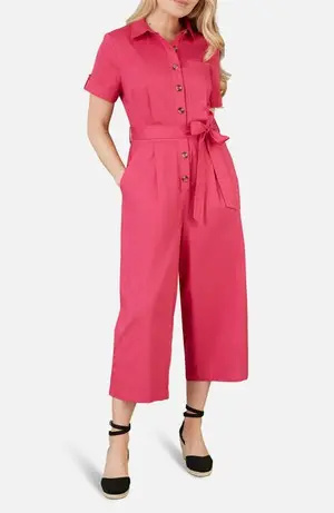 YUMI Button Up Utility Jumpsuit - Pink