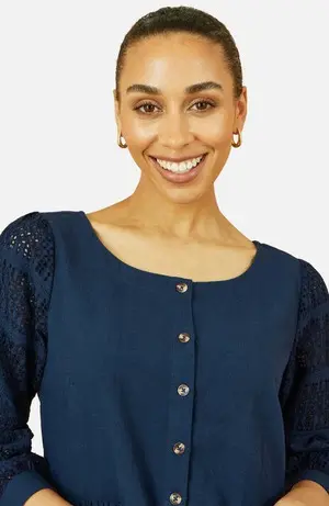 YUMI Broderie Anglaise Puff Sleeve Tunic Dress