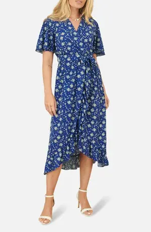 YUMI Frilled-hem Wrap Midi Dress