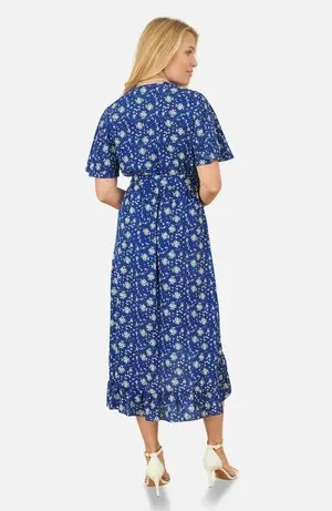 YUMI Frilled-hem Wrap Midi Dress - Blue