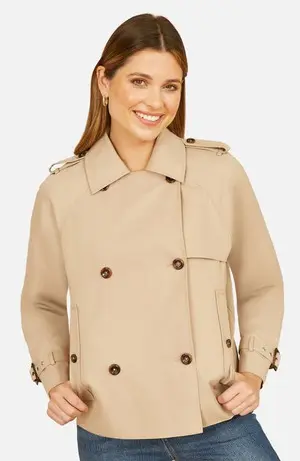 YUMI Cropped Trench Jacket With Pockets