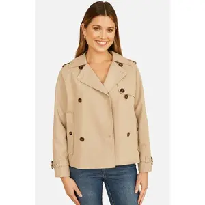YUMI Cropped Trench Jacket With Pockets - Beige