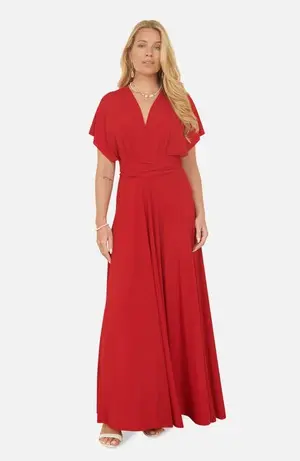 YUMI Jersey Stretch Multiway Maxi Dress - Red