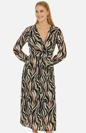 YUMI Animal Swirl Midi Wrap Dress