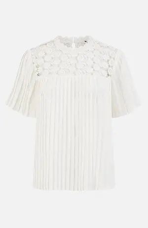 YUMI Lace Panel Pleated Top