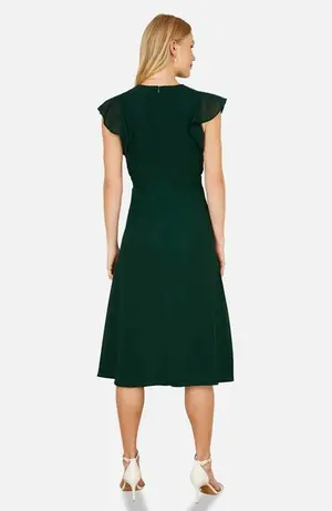 YUMI Floral Embroidered V-neck Midi Dress