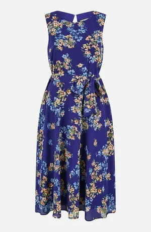 YUMI Floral Skater Midi Dress - Blue
