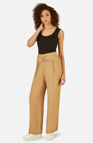 YUMI Wide Leg Pants With Buckle Detail