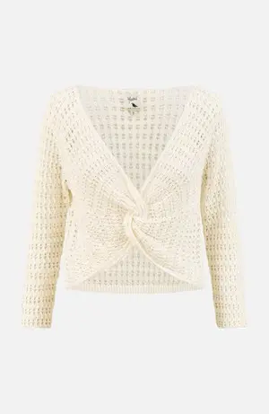 YUMI Crochet Cotton Twisted Bolero Cardigan - Ivory