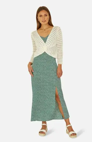 YUMI Crochet Cotton Twisted Bolero Cardigan - Ivory
