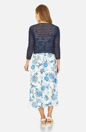 YUMI Crochet Cotton Twisted Bolero Cardigan - Navy