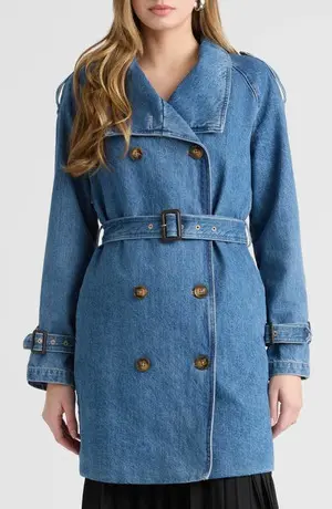 NVLT Belted Double Breasted Denim Trench Coat